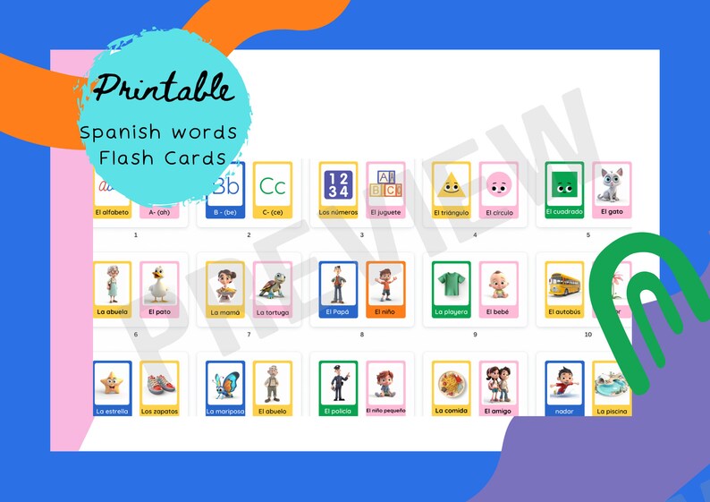 50 My First Spanish Words BIG Flash Cards Words Printable Digital for ...