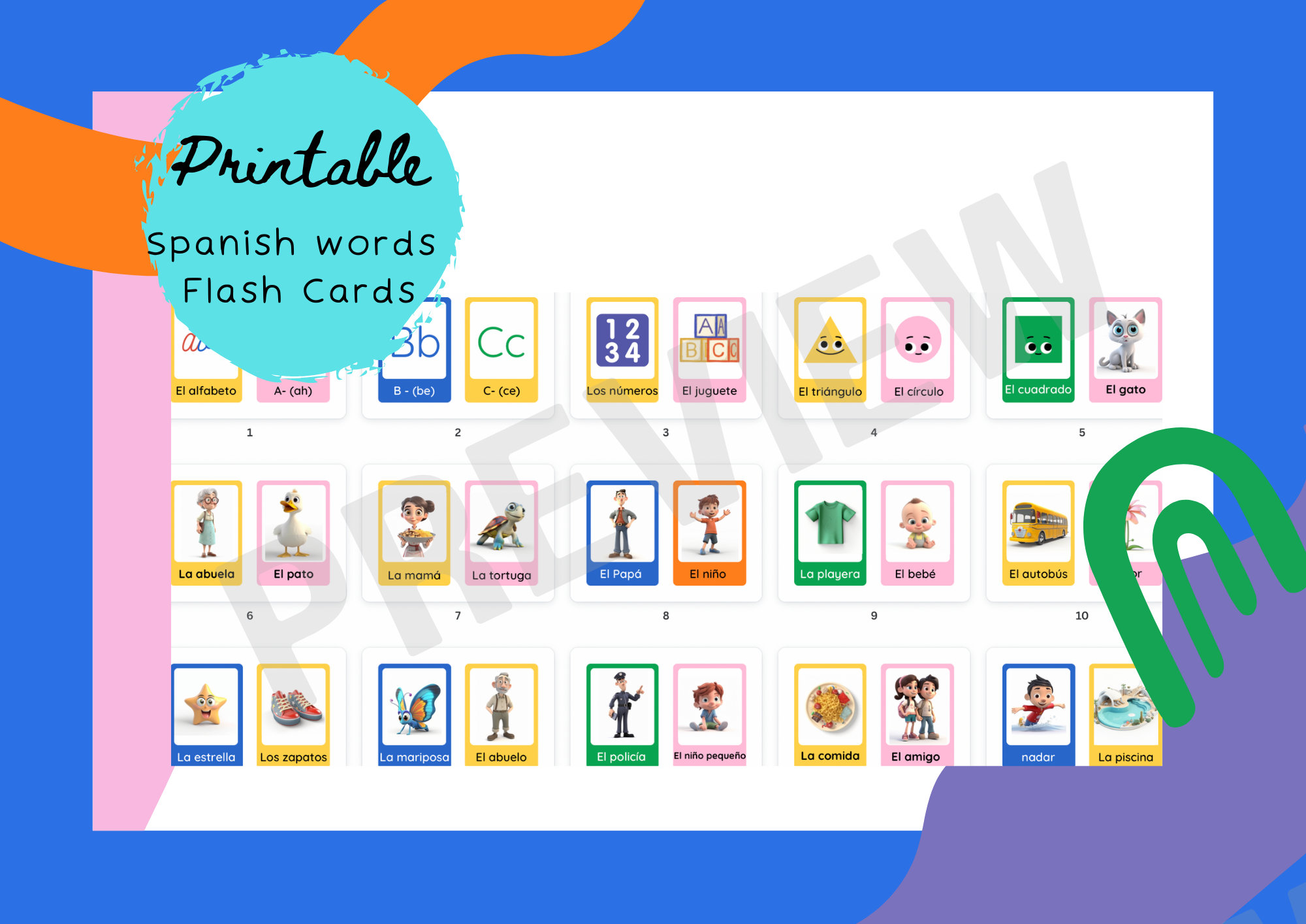 50 My First Spanish Words BIG Flash Cards Words Printable Digital for ...