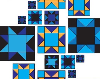 Sawtooth Square Quilt Pattern 3" 4" 5" 6" 7" 8"- Easy FPP (foundation ...