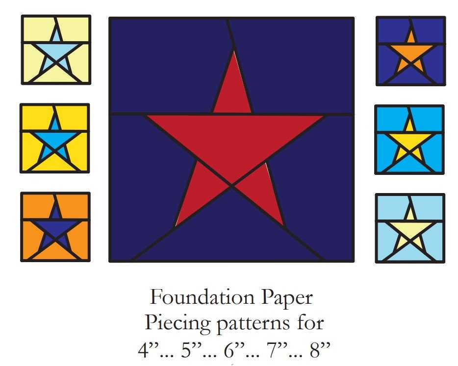 Simple Star FPP Quilt Pattern in 4", 5", 6", 7", & 8" - Etsy