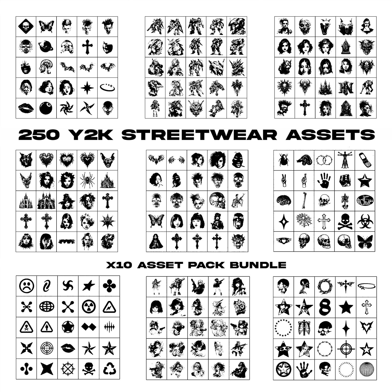 Y2K Streetwear Aesthetic Icons & Symbols | 250 Assets for Logos ...