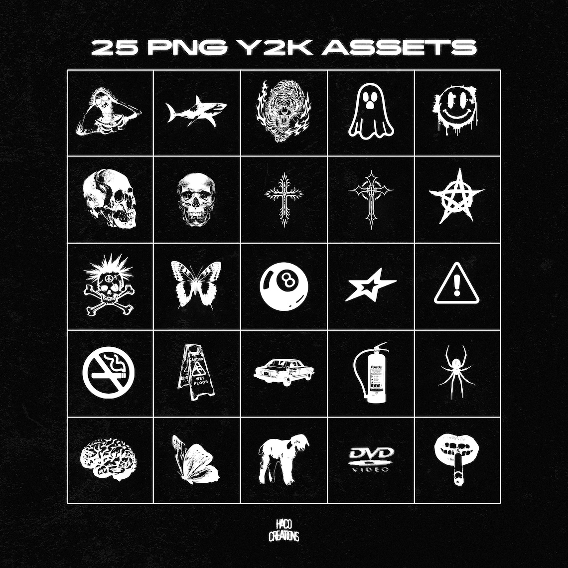 Clothing Brand Streetwear Y2K Icons Symbols | 25 Assets for Logos ...
