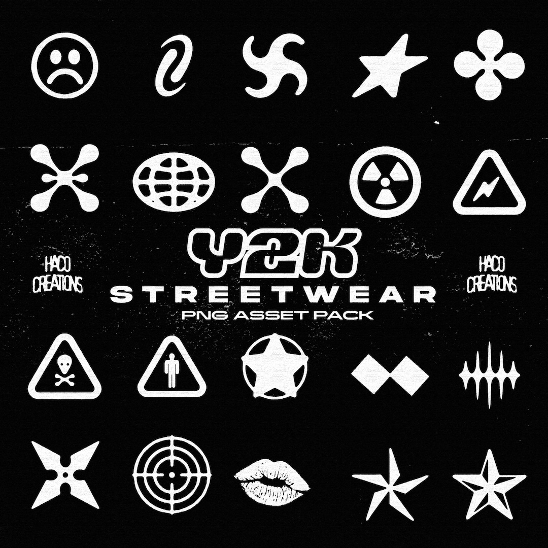 Y2K Streetwear Aesthetic Icons & Symbols | 25 Assets for Logos ...