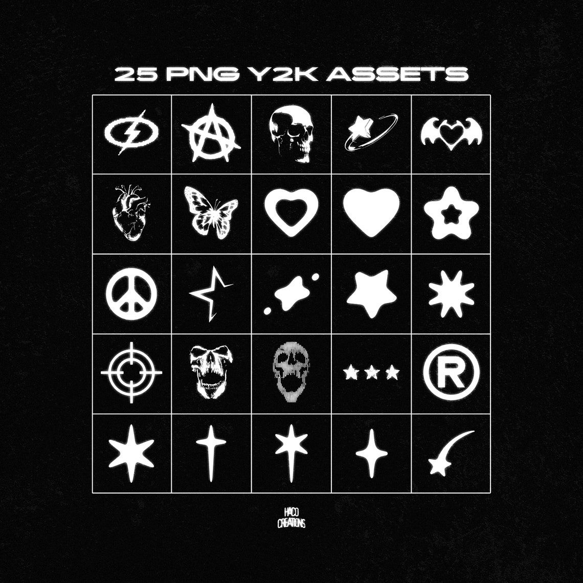 Y2K Streetwear Aesthetic Icons & Symbols | 25 Assets for Logos ...