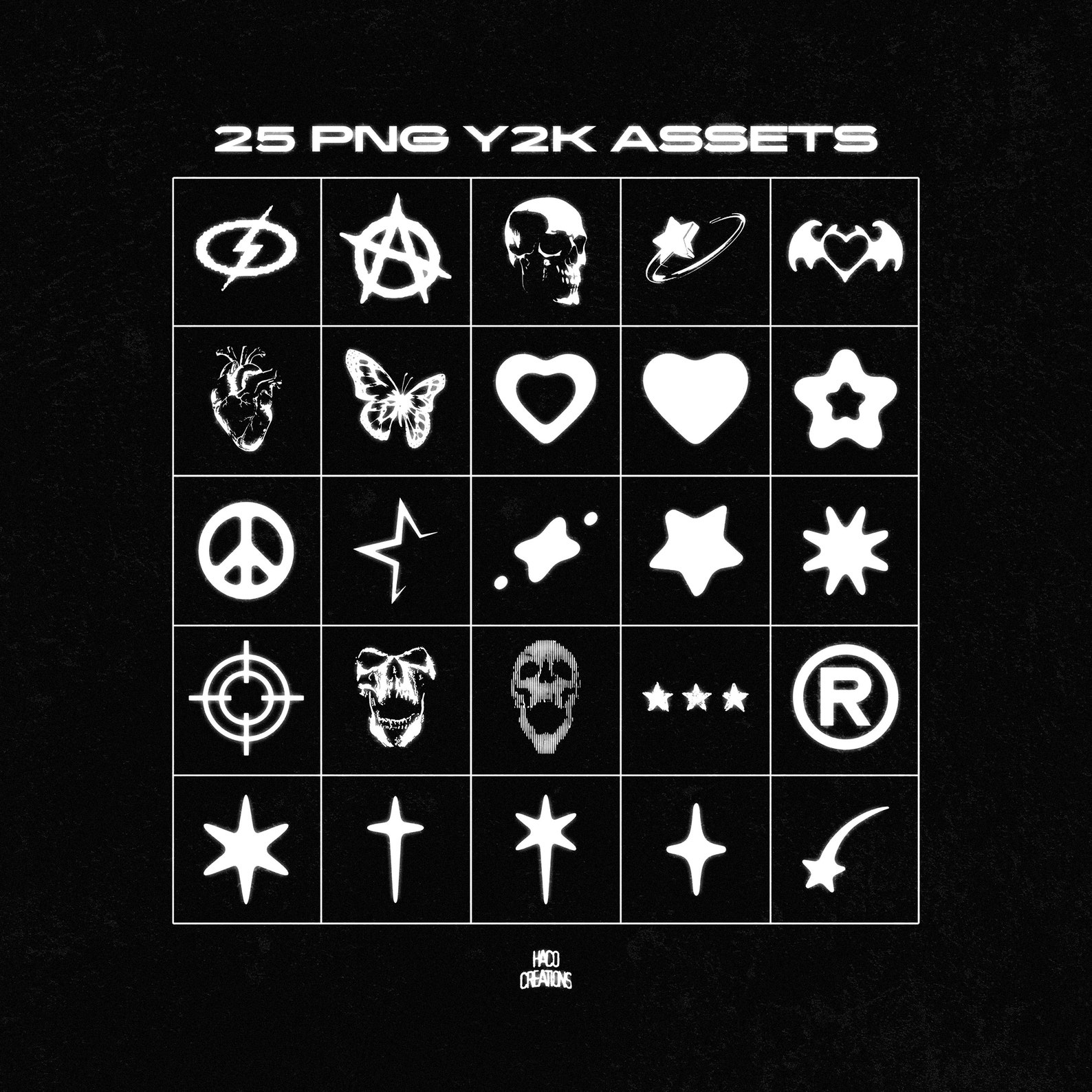 Y2K Streetwear Aesthetic Icons & Symbols | 25 Assets for Logos ...