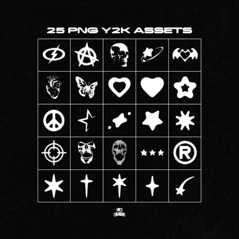 Y2K Streetwear Aesthetic Icons & Symbols | 25 Assets for Logos ...