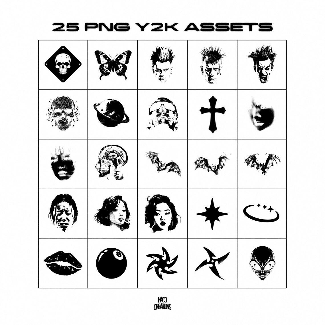 Gothic Streetwear Y2K Icons & Symbols | 25 Assets for Logos | Clothing ...