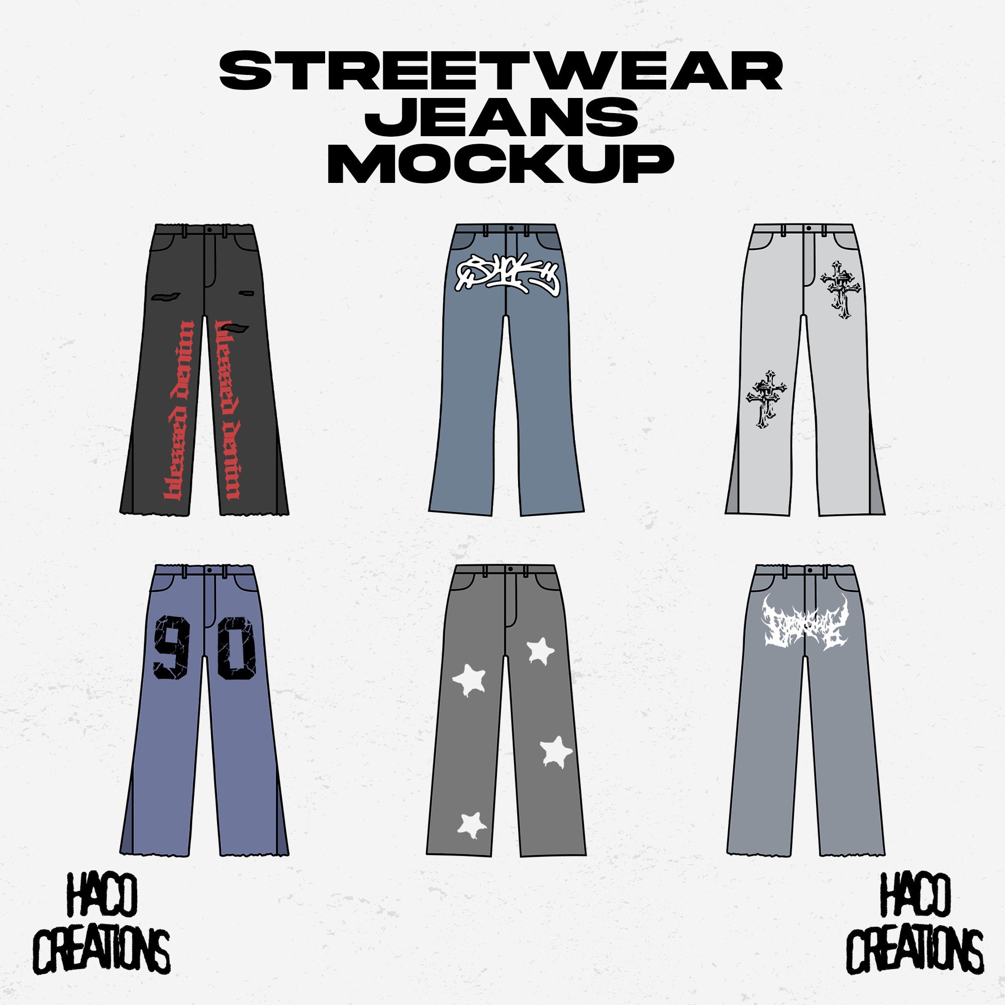 Streetwear Flared Jeans Vector Mockup Template for Clothing Designers ...