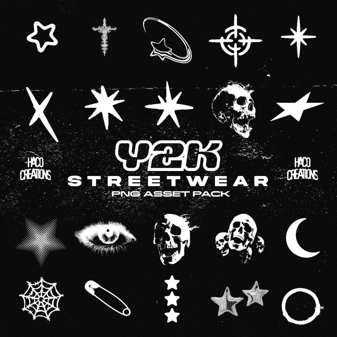 Y2K Streetwear Aesthetic Icons & Symbols | 25 Assets for Logos ...
