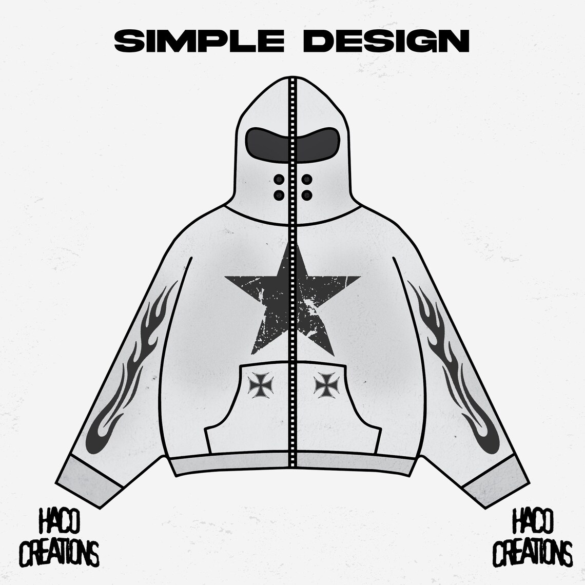 Streetwear Y2K Zip up Hoodie Vector Mockup Template for Clothing ...