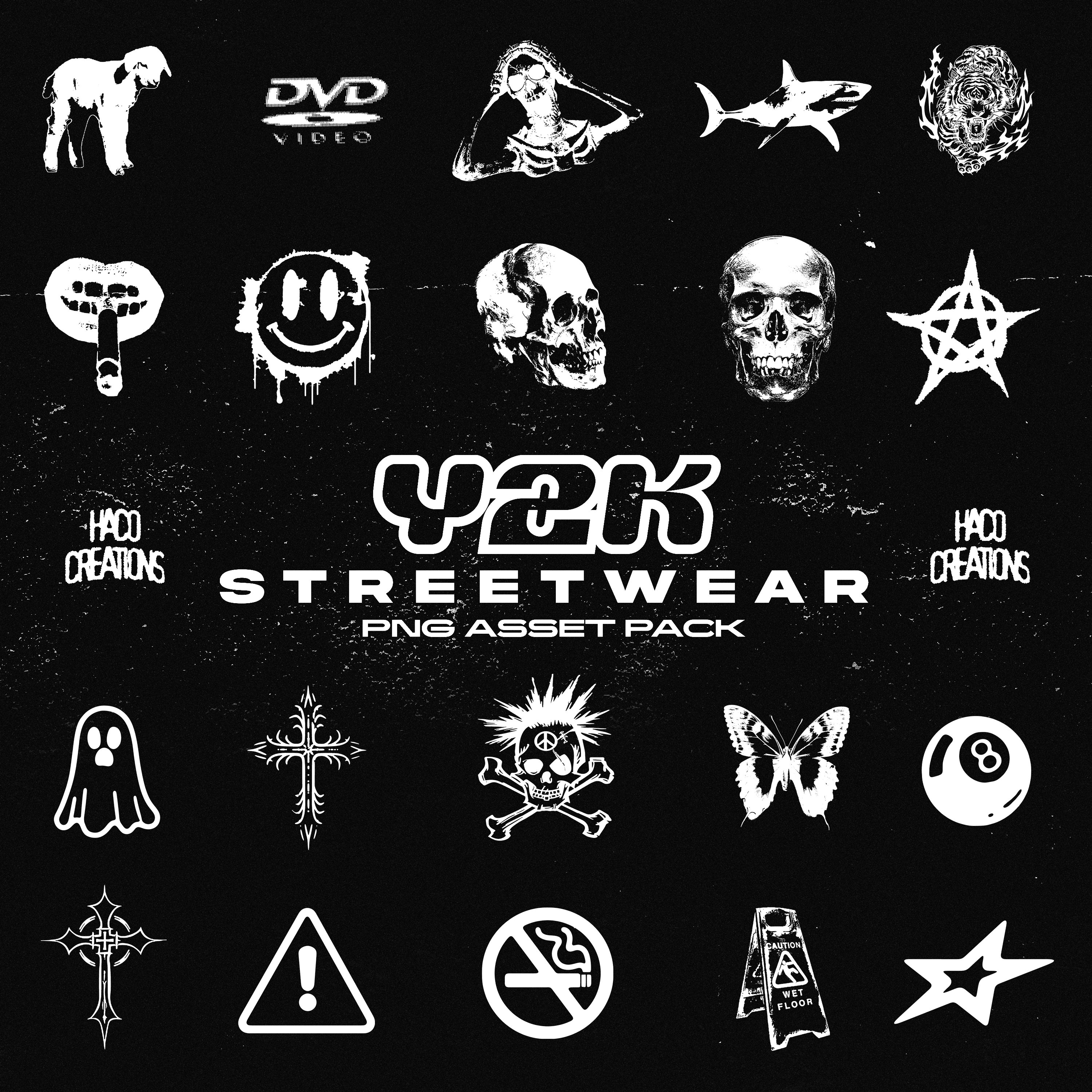 Clothing Brand Streetwear Y2K Icons Symbols | 25 Assets for Logos ...