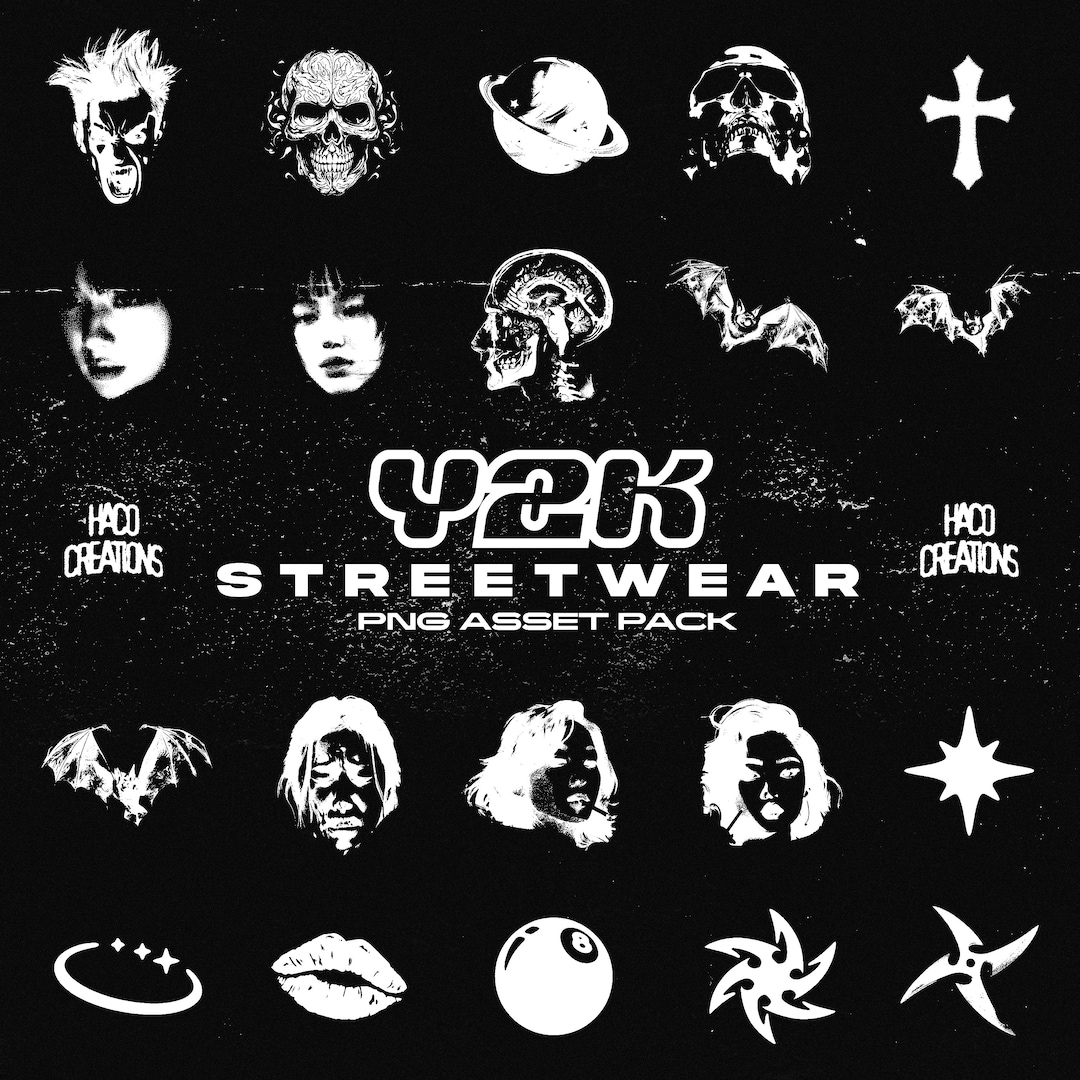Gothic Streetwear Y2K Icons & Symbols | 25 Assets for Logos | Clothing ...