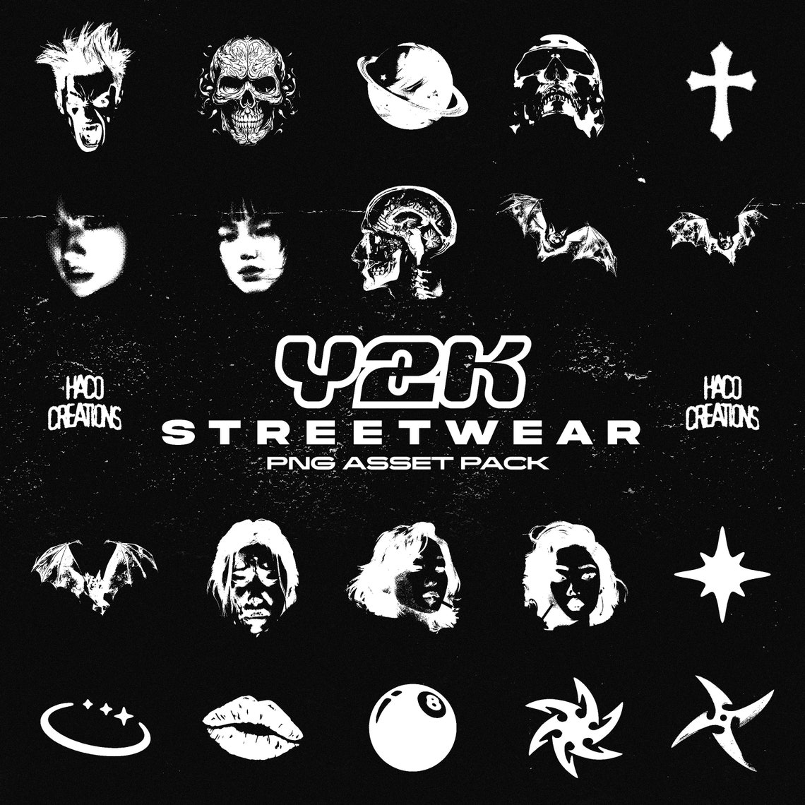 Gothic Streetwear Y2K Icons & Symbols 25 Assets for Logos Clothing ...
