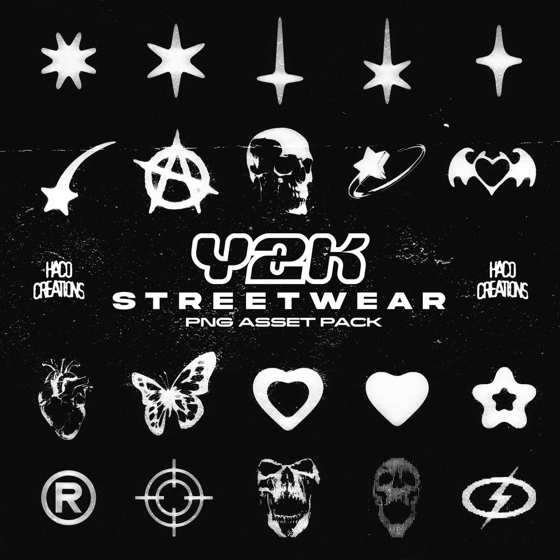 Y2K Streetwear Aesthetic Icons & Symbols | 25 Assets for Logos ...
