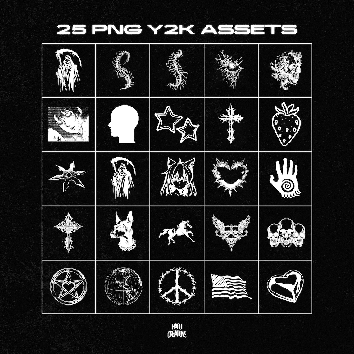 Y2K Streetwear Aesthetic Icons & Symbols | 25 Assets for Logos ...