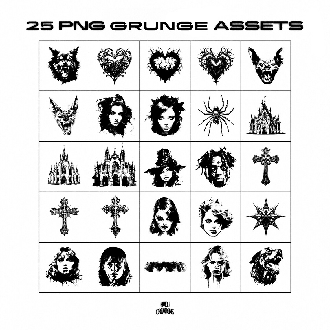 Grunge Streetwear Y2K Icons & Symbols | 25 Assets for Logos | Clothing ...