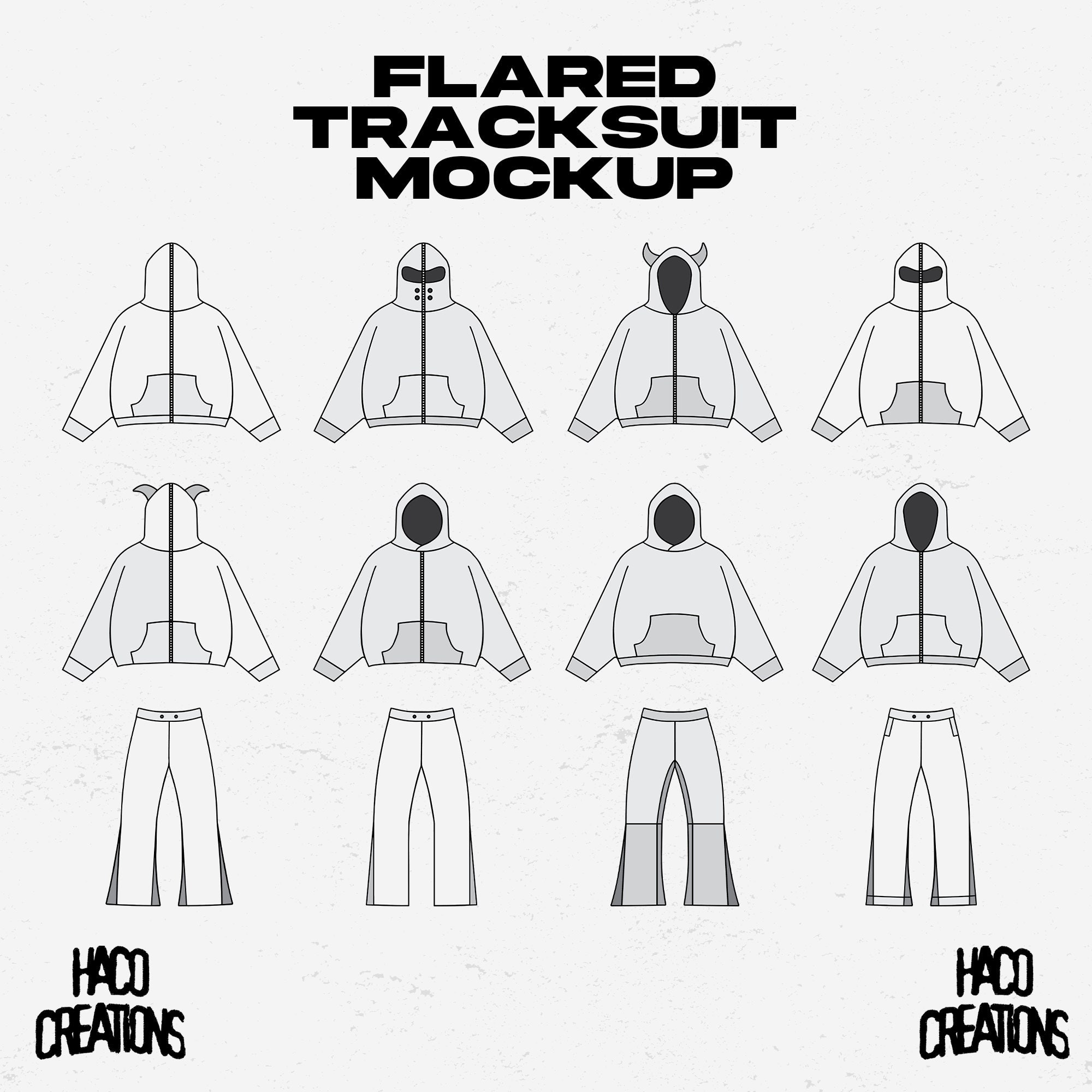 Streetwear Flared Tracksuit Vector Mockup Template for Clothing ...