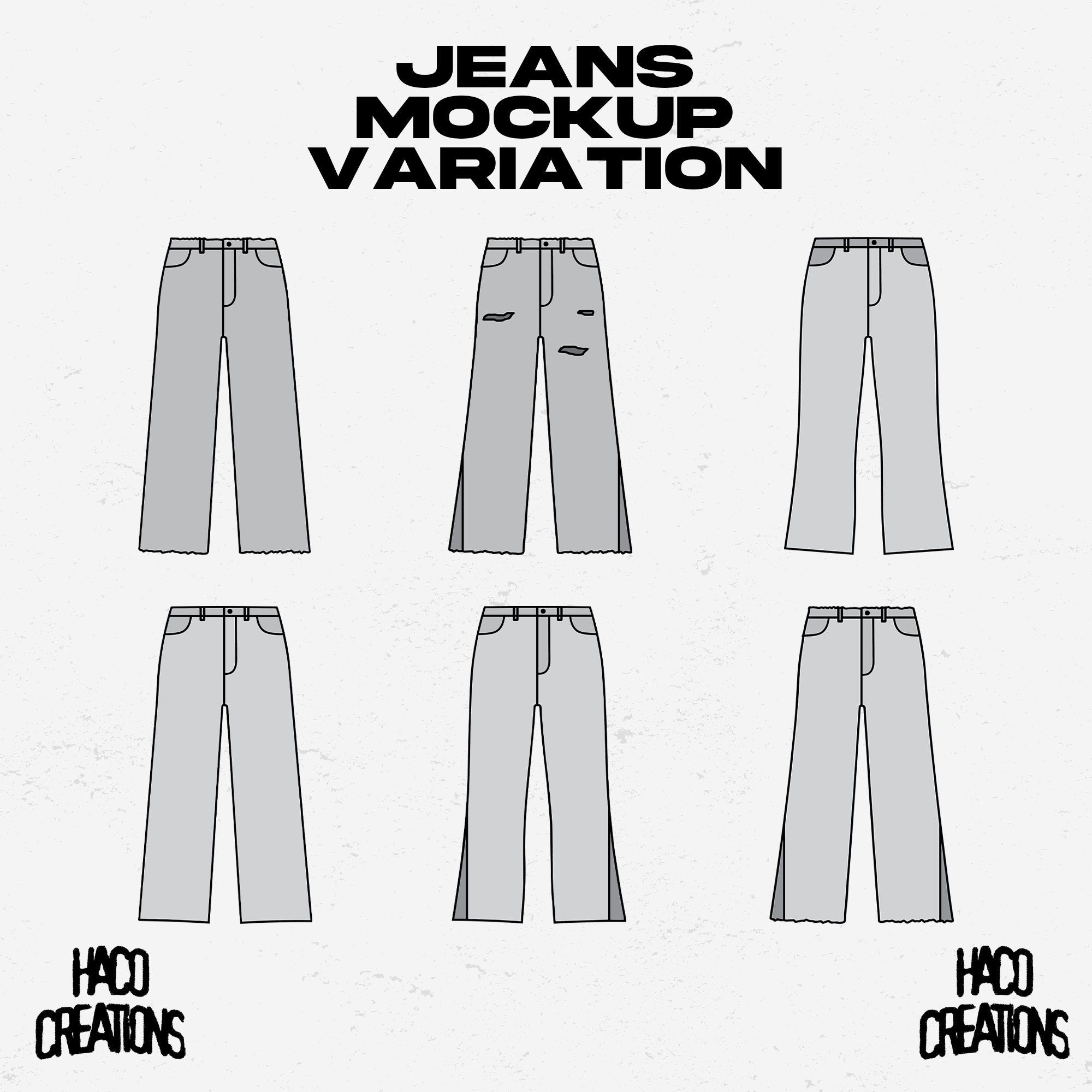 Streetwear Flared Jeans Vector Mockup Template for Clothing Designers ...