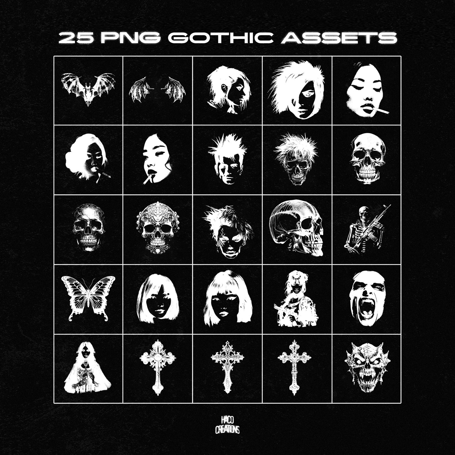 Gothic Streetwear Y2K Icons & Symbols | 25 Assets for Logos | Clothing ...