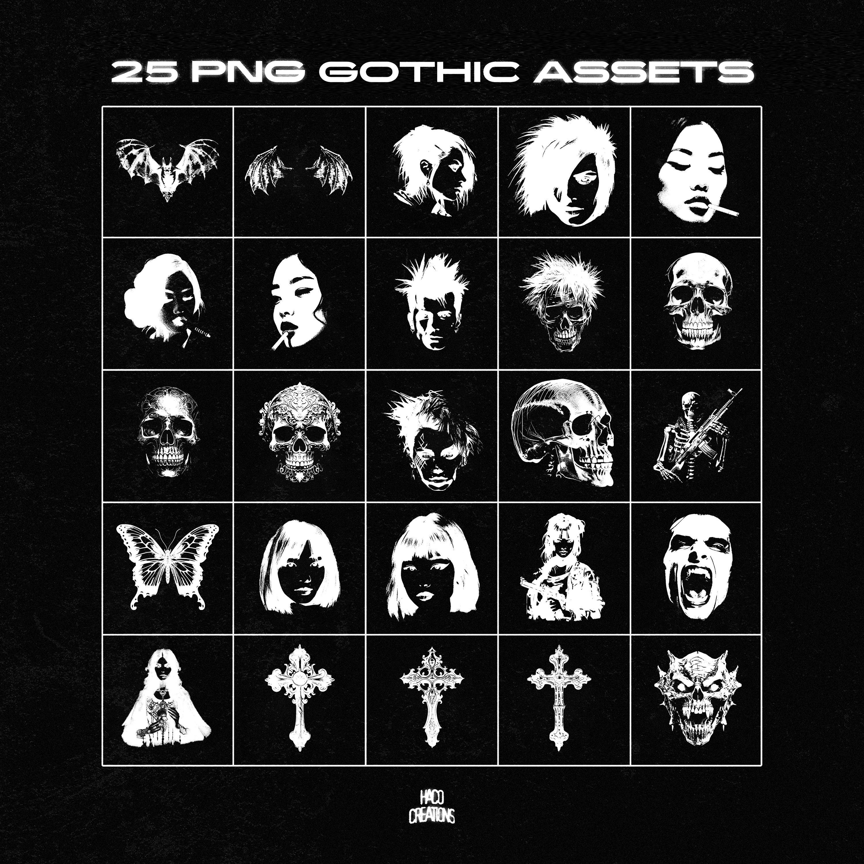 Gothic Streetwear Y2K Icons & Symbols | 25 Assets for Logos | Clothing ...