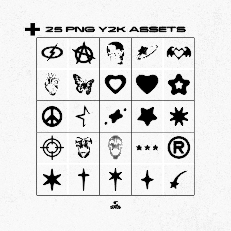 Y2K Streetwear Aesthetic Icons & Symbols | 250 Assets for Logos ...