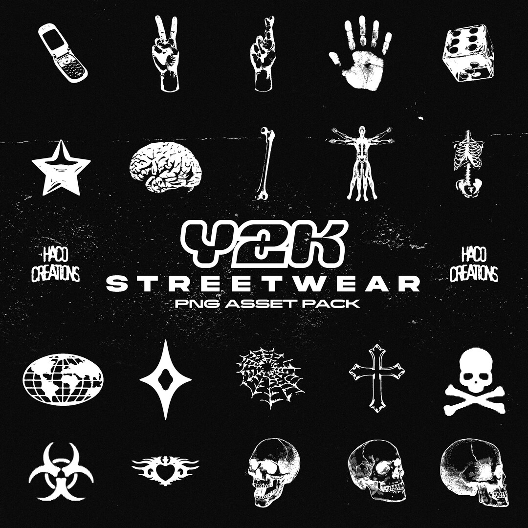Y2K Streetwear Aesthetic Icons & Symbols | 25 Assets for Logos ...