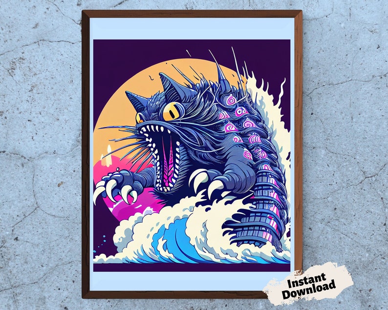 Catzilla Psychedelic Poster Print Instant Digital Download for Home ...