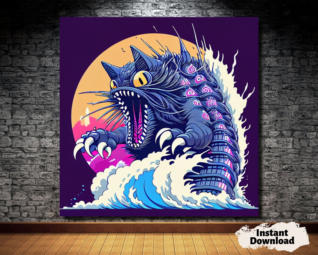 Catzilla Psychedelic Poster Print Instant Digital Download for Home ...