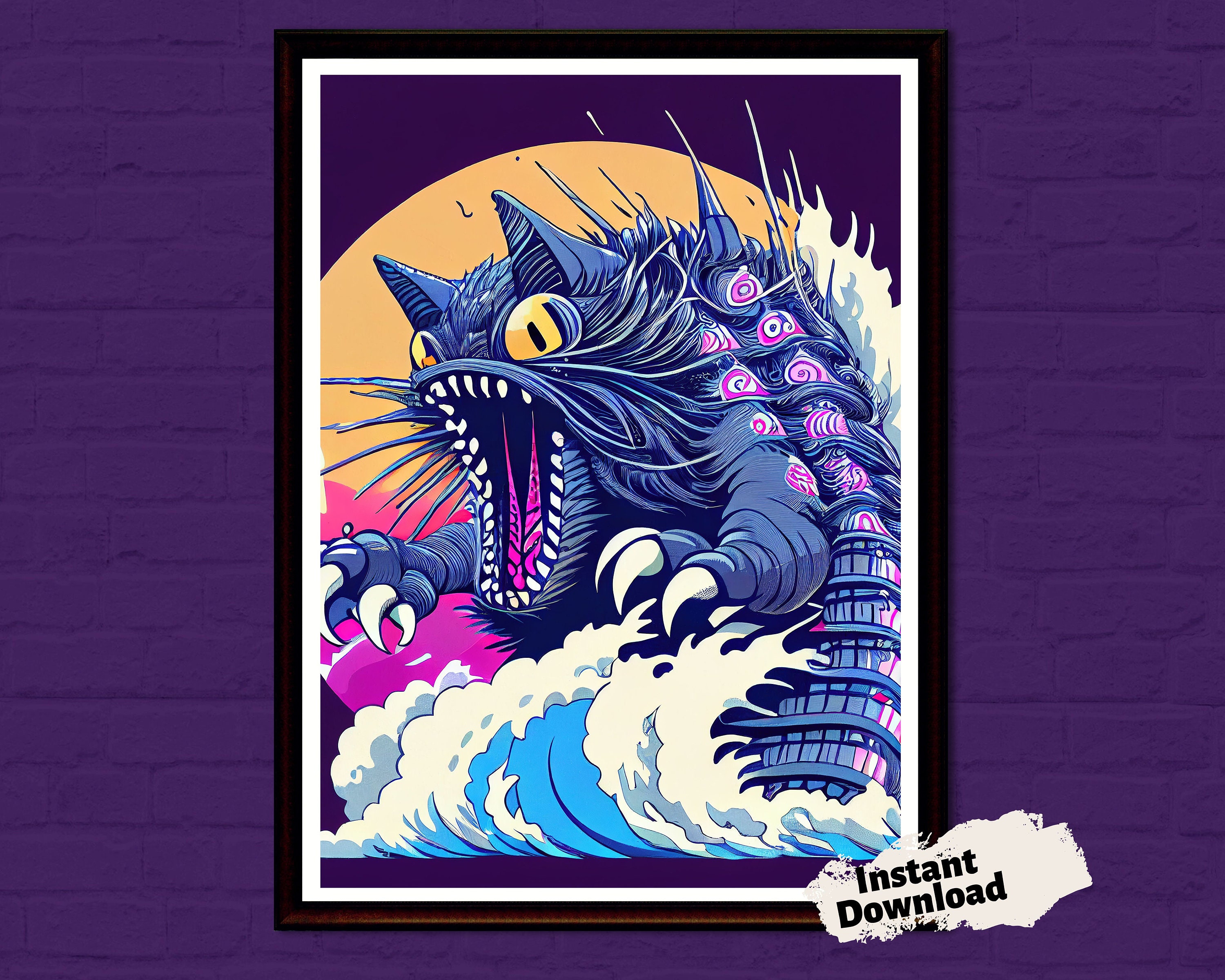 Catzilla Psychedelic Poster Print Instant Digital Download for Home ...