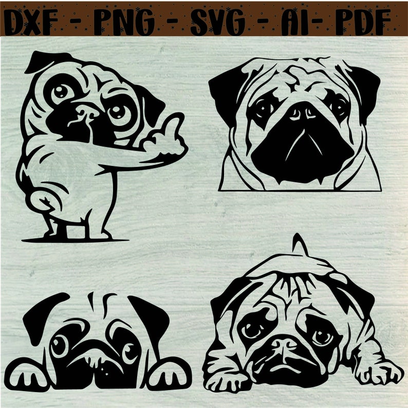 Pug SVG Bundle, PNG, Pug Silhouette Svg, Cut Files for Cricut, Cameo ...