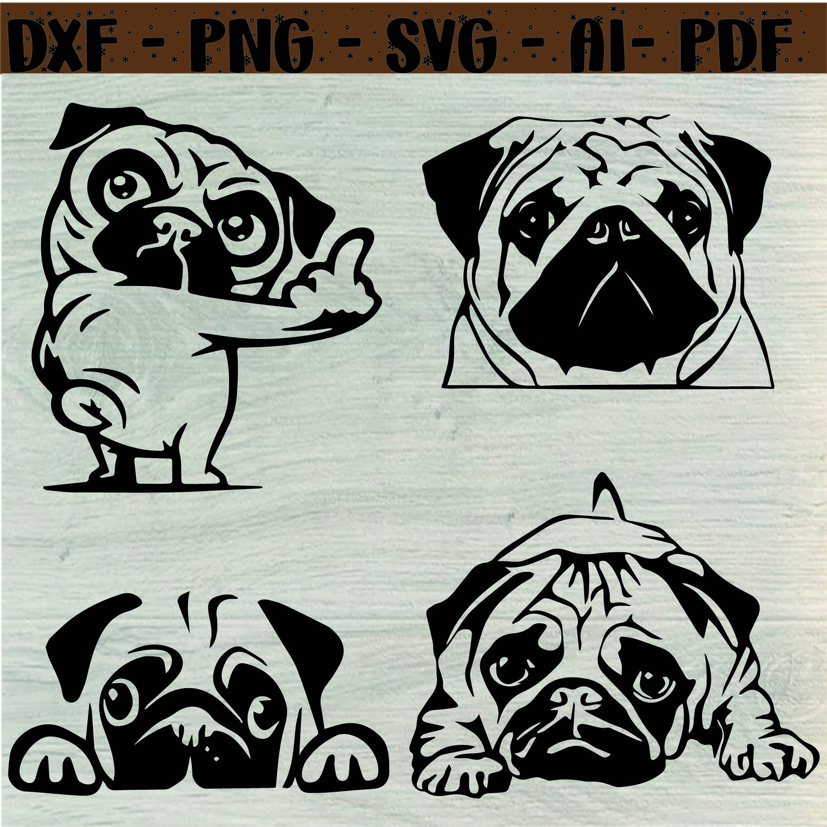 Pug SVG Bundle, PNG, Pug Silhouette Svg, Cut Files for Cricut, Cameo ...