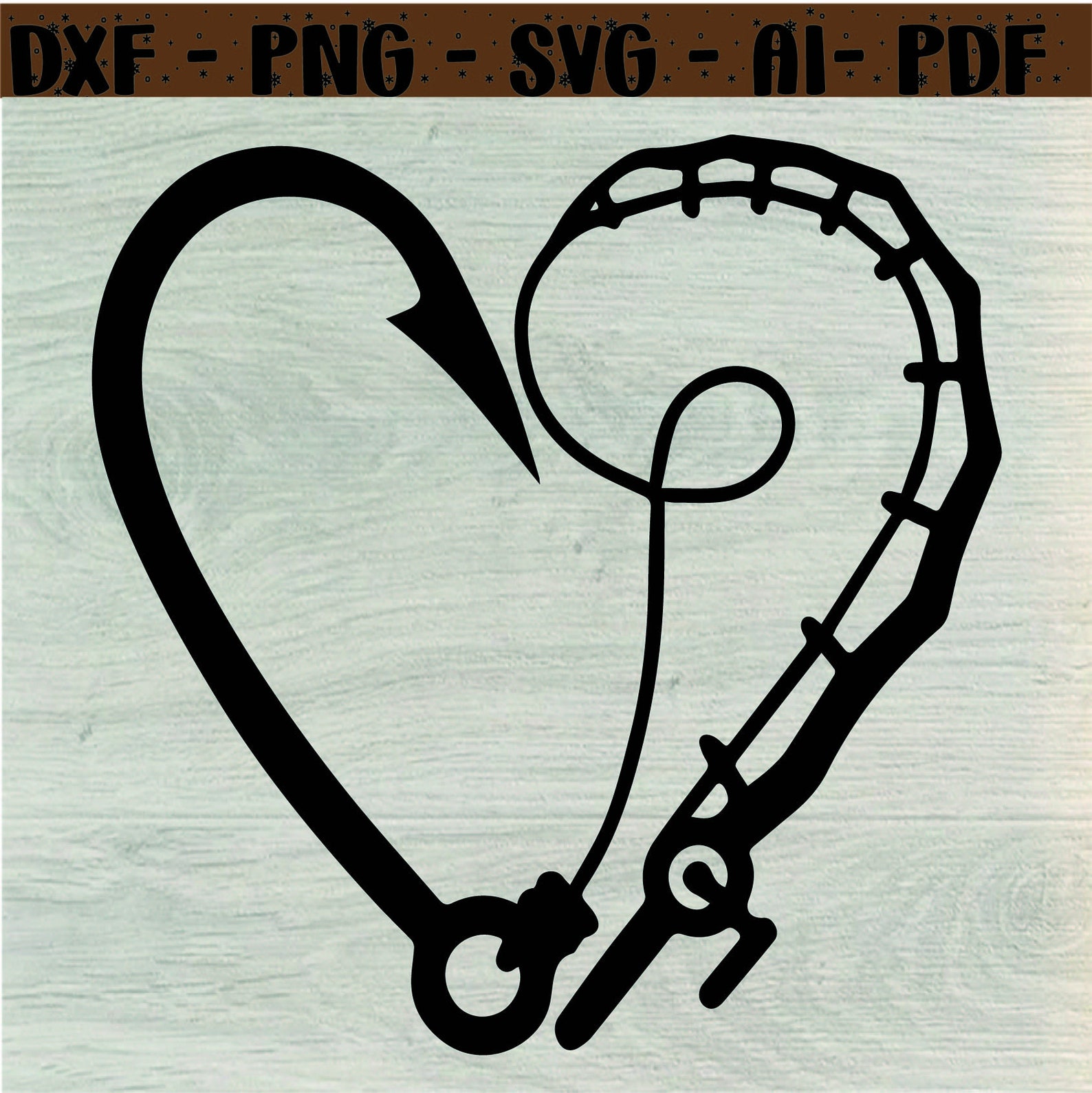 Heart Fishing Rod Silhouette SVG, Svg, Heart Fishing Rod Dxf,eps ...