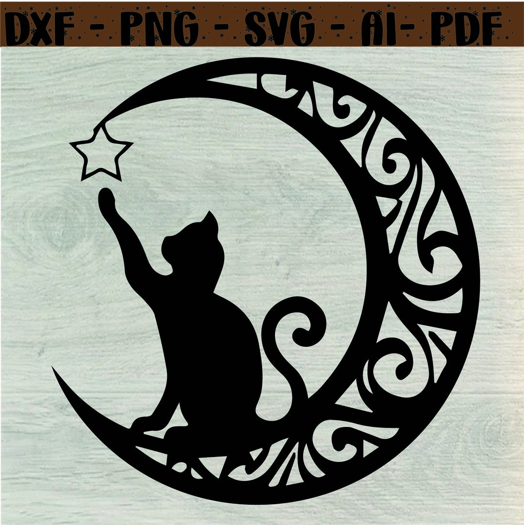 MOON AND Cat SVG - Commercial Use Svg, Moon Clipart, Moon Phase Svg ...