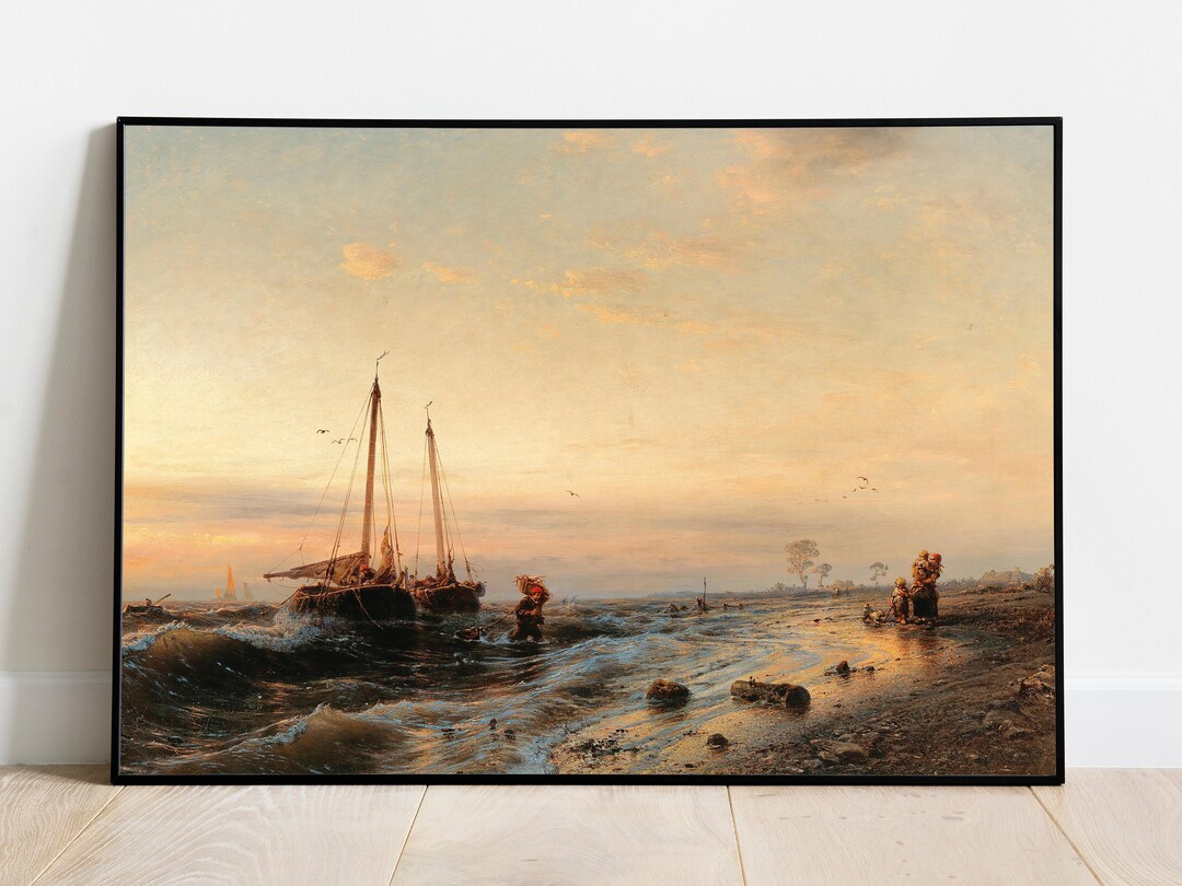 Fishing Boat Shoreline - Vintage Printable Art - Instant Digital ...