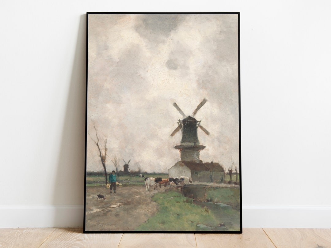 Vintage Dutch Windmill Painting - Printable Art - Instant Digital ...