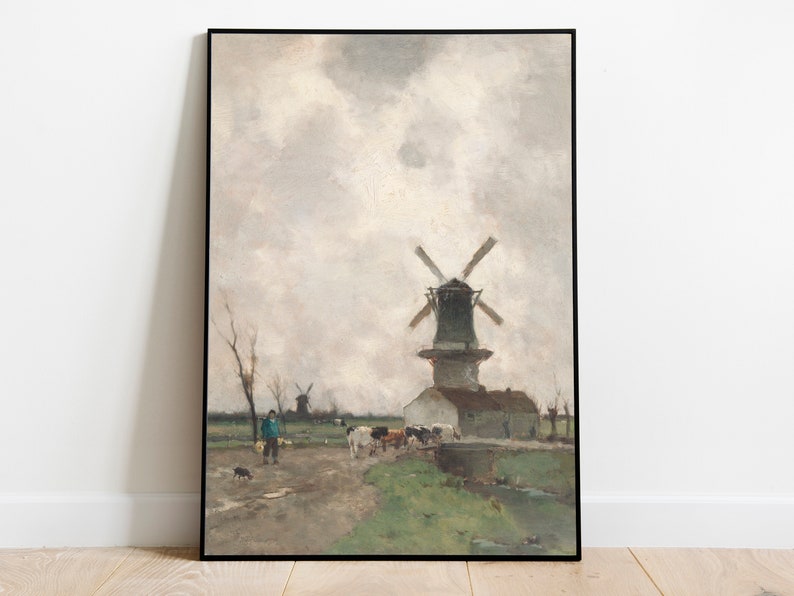 Vintage Dutch Windmill Painting - Printable Art - Instant Digital ...