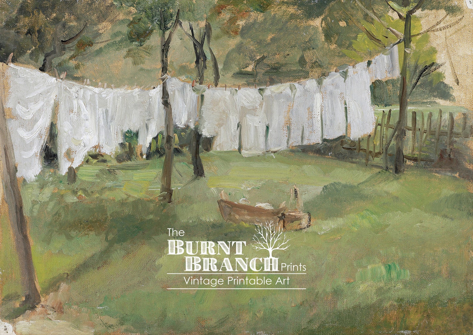 Clothes Drying on a Clothesline - Vintage Printable Art - Instant ...