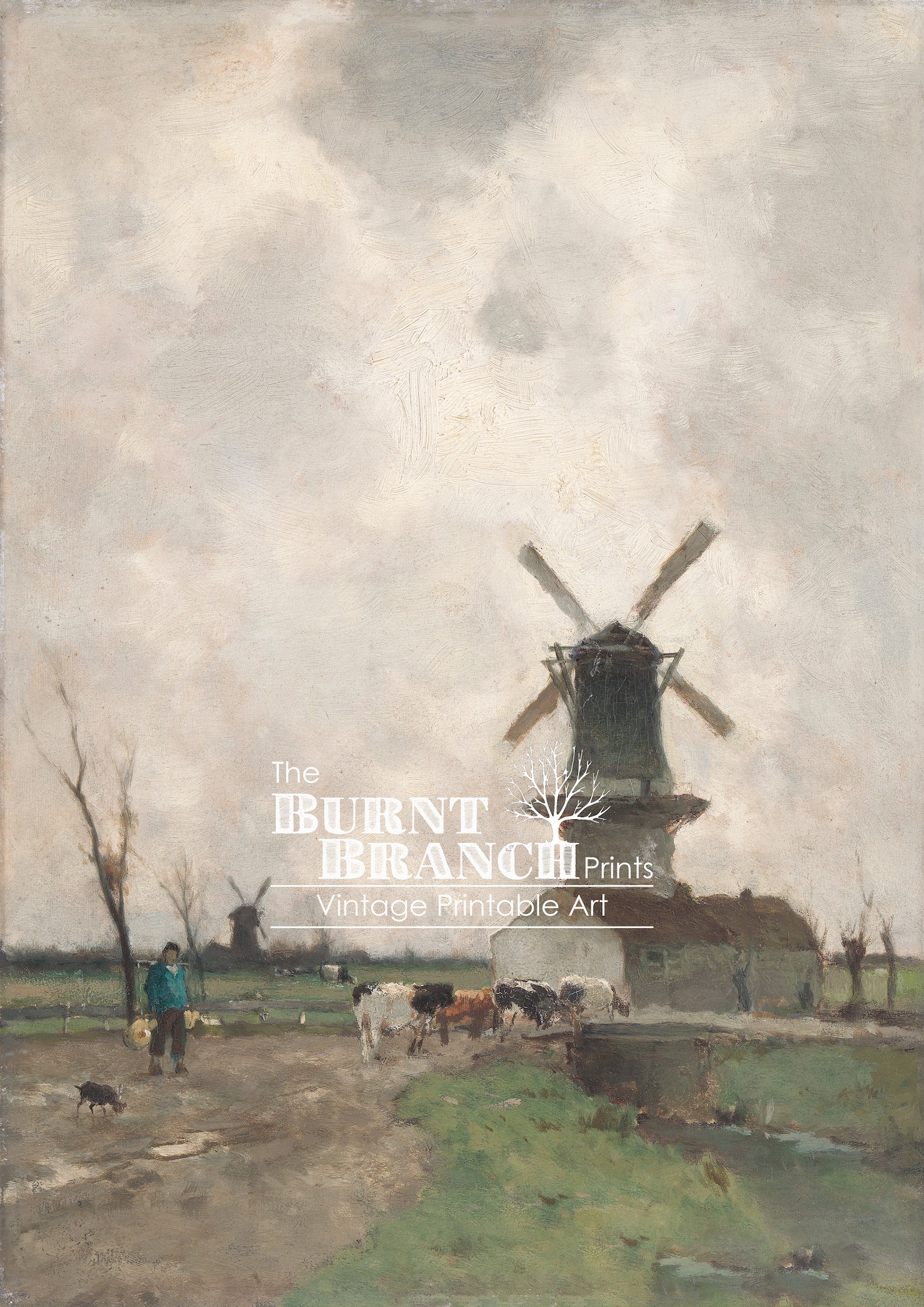 Vintage Dutch Windmill Painting Printable Art Instant - Etsy