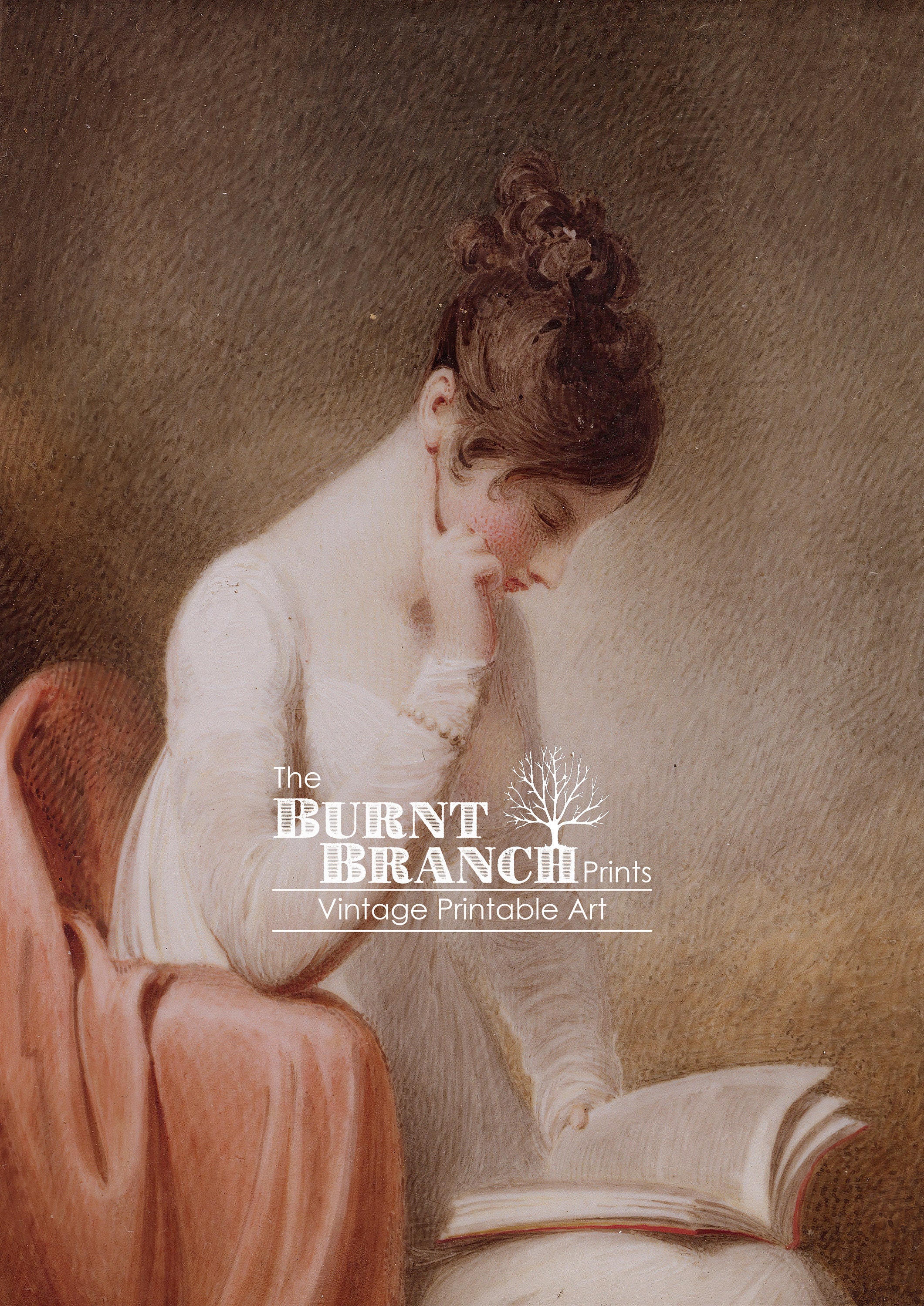 Portrait of Woman Reading in a Chair - Vintage Printable Art - Instant ...