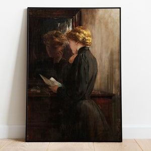 Portrait of Woman Reading a Love Note Vintage Printable Art - Etsy