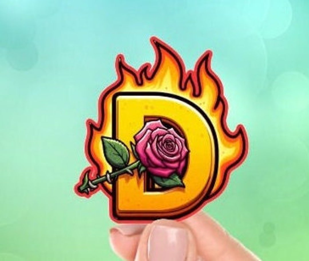This D is Fire Gypsy Rose Sticker Fiery 'D' Embracing a Blooming Rose ...