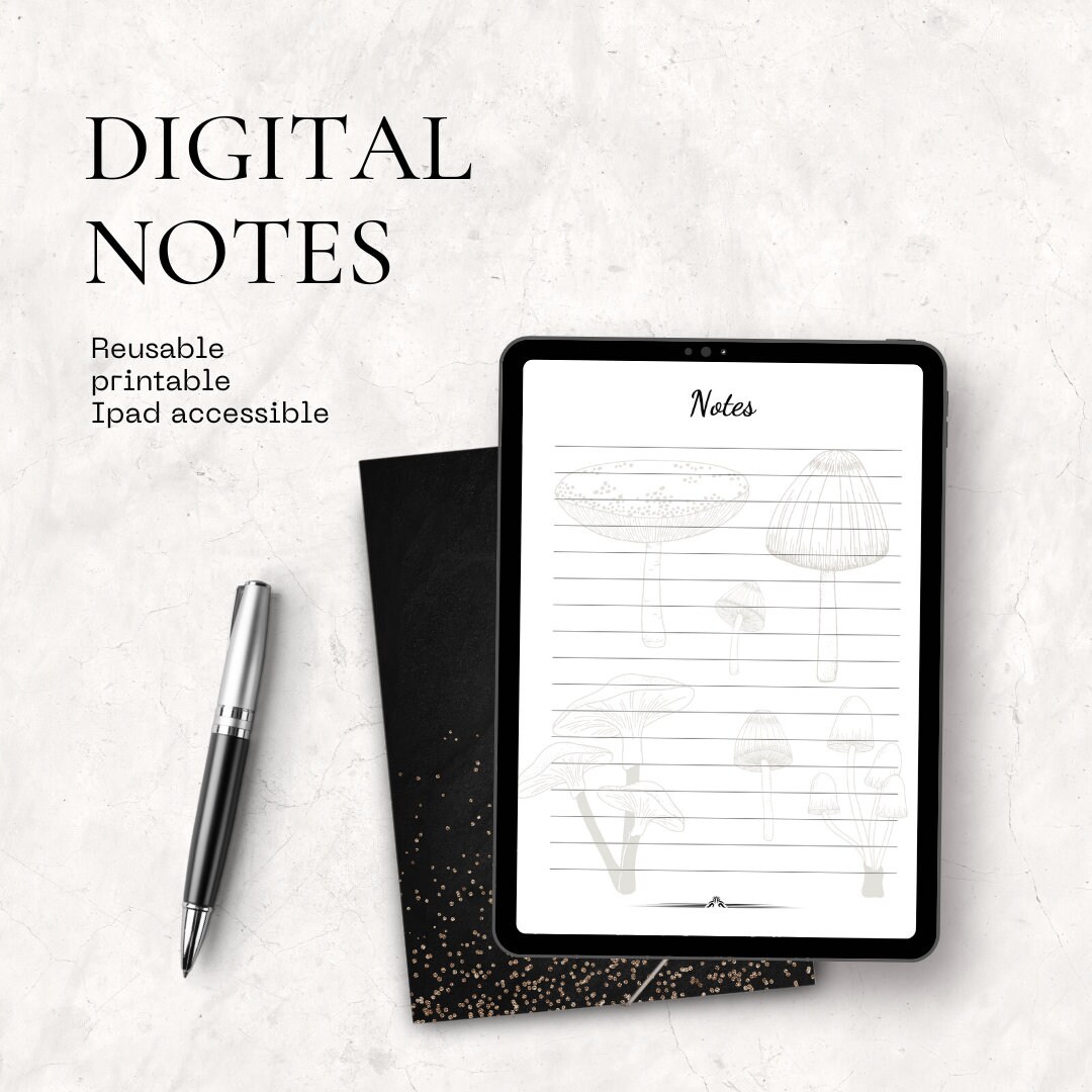 Mushroom Digital Note Page, Printable, Digital Notepad, Digital ...