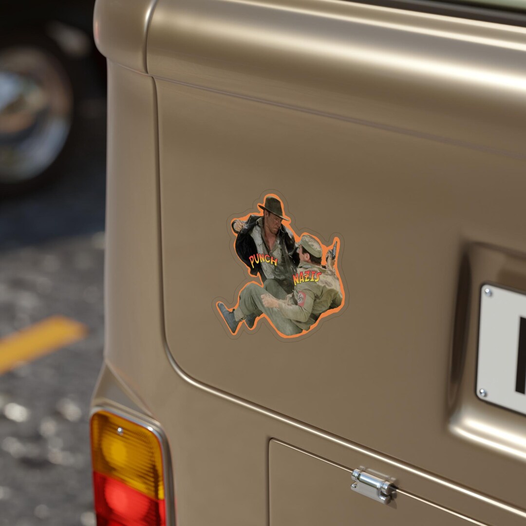 Punch Nazis Indiana Jones Bumper Sticker, Die-cut 1pc, Weatherproof ...