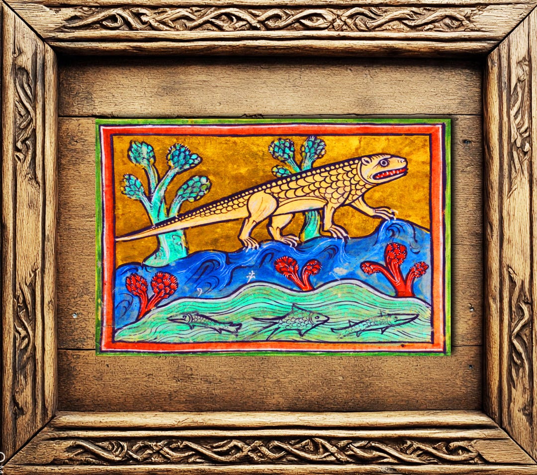 Medieval Lizard Postcard: Goofy Lizard Art Print - Vintage Style - Etsy