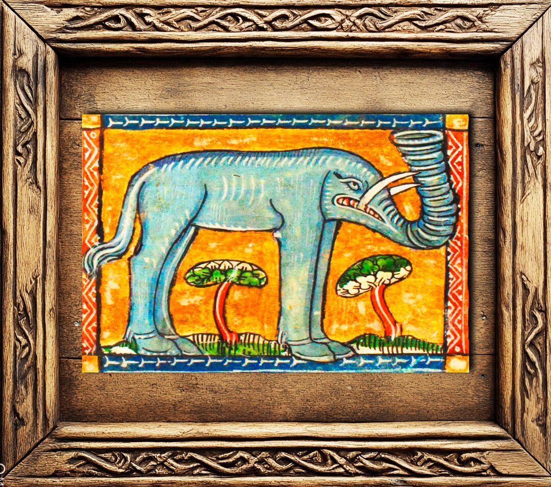 Medieval Elephant Postcard: Goofy Elephant Art Print - Vintage Style - Etsy