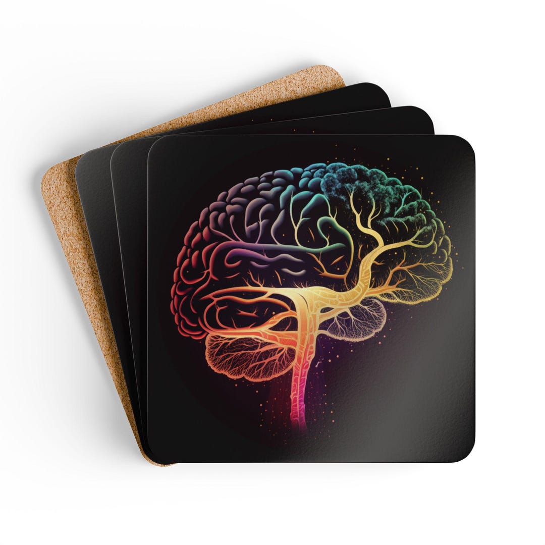 Vibrant Brain Anatomy Cosmic Colourful Unisex Coaster Set, Neurology ...