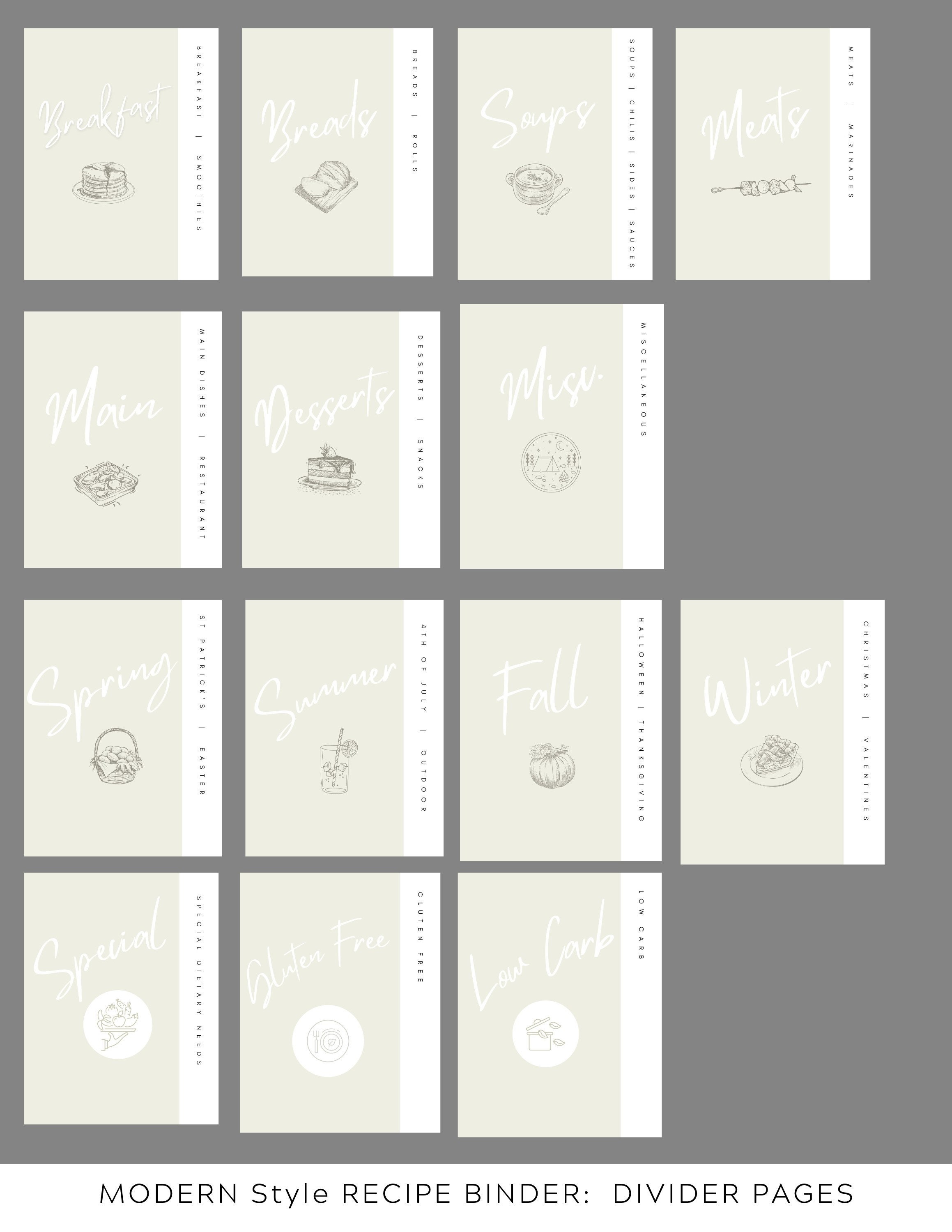 Brand NEW!! MODERN Style Recipe Binder Title/cover/divider Pages! - Etsy