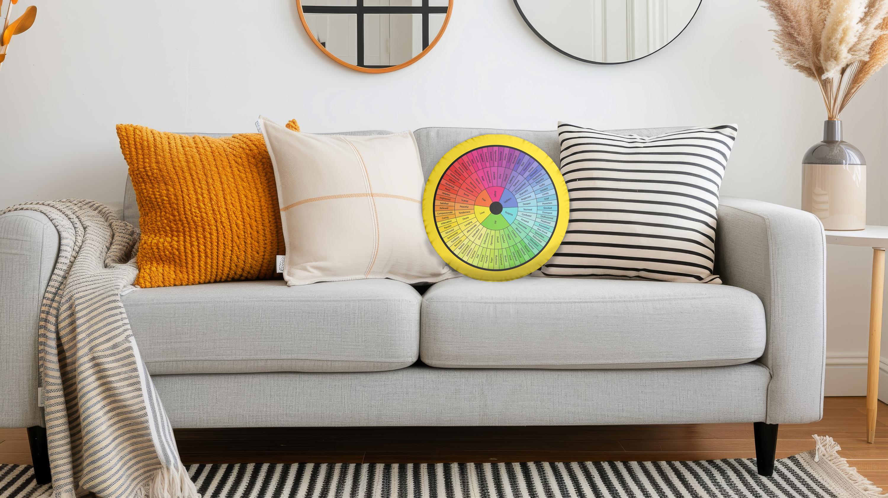Round Emotion Wheel Pillow | Feeling Wheel Pillow | Therapy Psychology ...