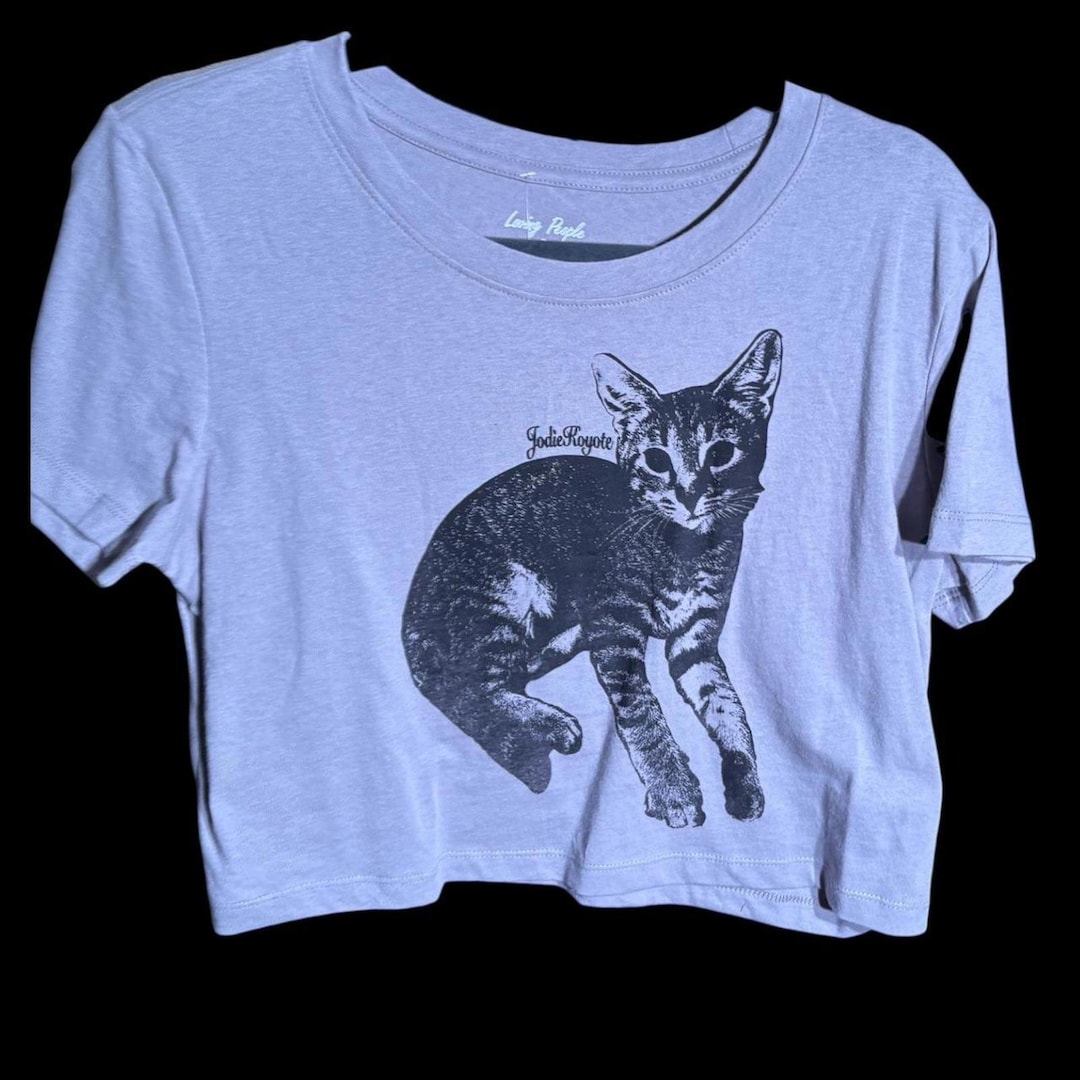 Handprinted Cat Crop Top, Gray Cotton Shirt - Size S - Etsy