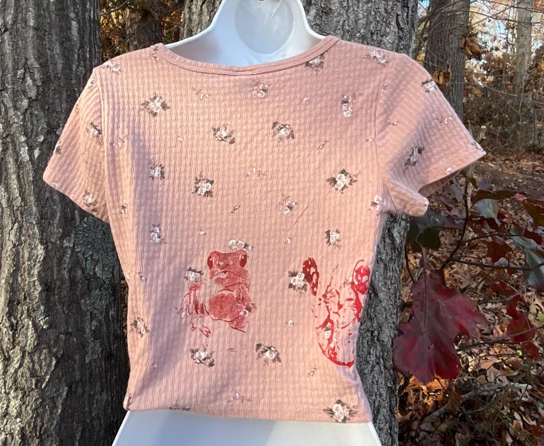 Frog and Kitty Cropped Cute Flower Upcycled Button Shirt - Etsy